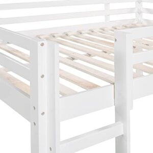 LostCat Full Loft Bed with Slide, Low Loft Bed, Full Wood Loft Bed Full Size Loft Bed with Slide & Ladder, Safety Guardrail for Kids/Girls/Boys, No Box Spring Needed, White