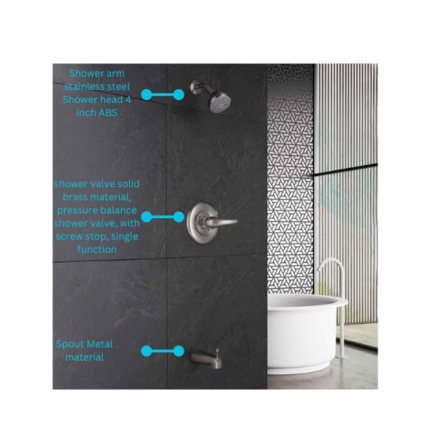 Galim Shower Set with Trim Set, Shower Head & Faucet Set Complete with Valve Shower Fixtures, Tub and Shower Trim Kit, Heavy Duty Stainless Steel Body, Brass Cartridge, Single Handle, Satin Nickel