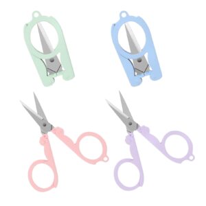 4pcs mini folding badge reel scissors stainless steel scissors with safety cap scissors travel scissors mini shear tiny cutter for cutting scrapbooking crafting sewing home and travel use