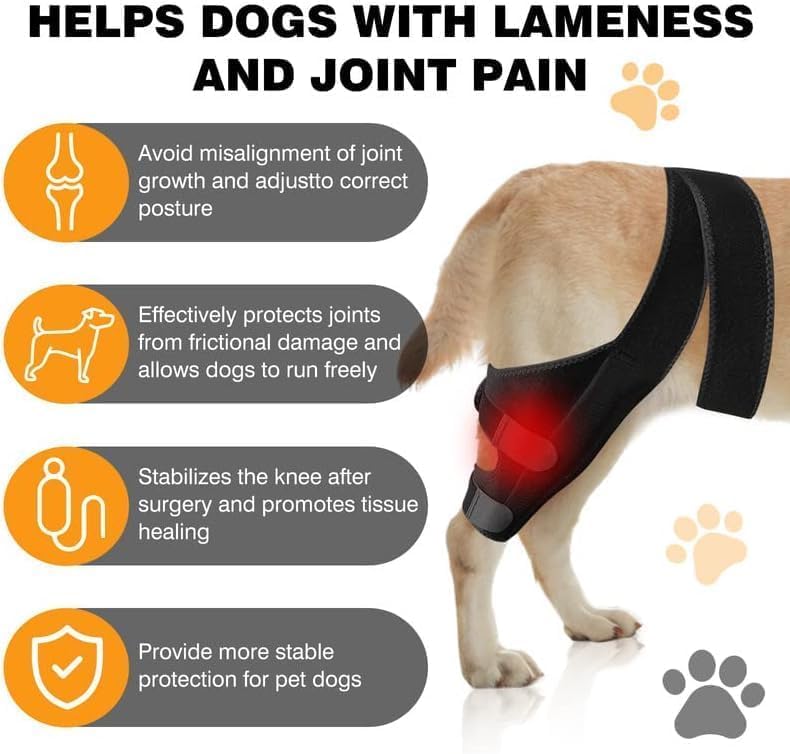 JUANWAN Dog Knee Brace Leg Braces - Dog Canine Knee Stifle Brace Wrap Dog Knee Brace for Torn ACL Hind Leg Joint Pain Muscle Sore Pet Brace Reduces Pain and Inflammation (M)