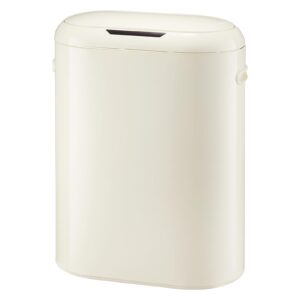 13 gallon sensorcan, 50l slim automatic touchless motion sensor kitchen trash can with soft close lid, without inner bucket, cream white