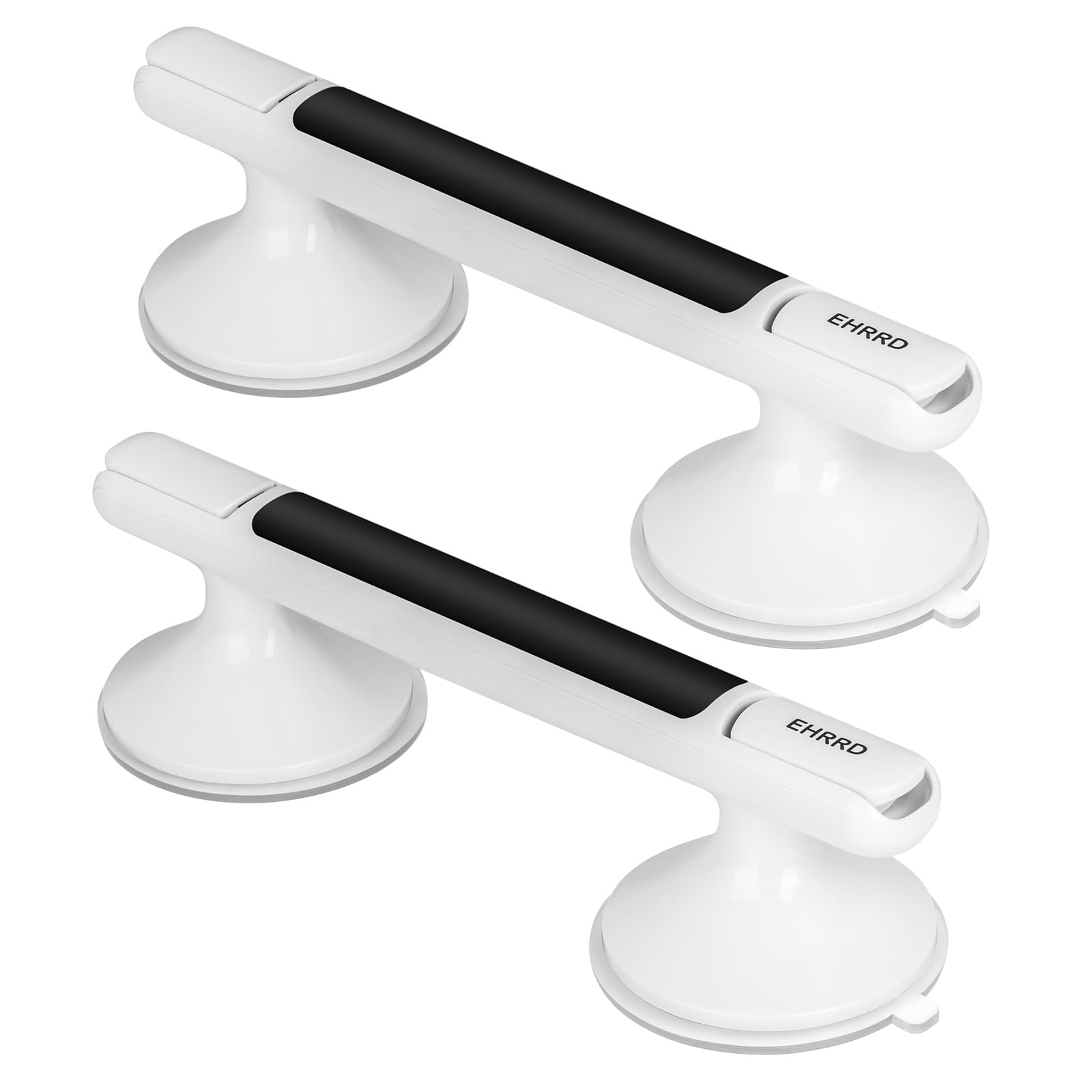 EHRRD A Pair(Two) Suction Cup Bathroom Grab Bar with Black Accent - Secure Safety Handle for Bathtubs and Showers, Non-Slip Shower Handrail for Seniors and Elderly, No Drilling Required (Black)