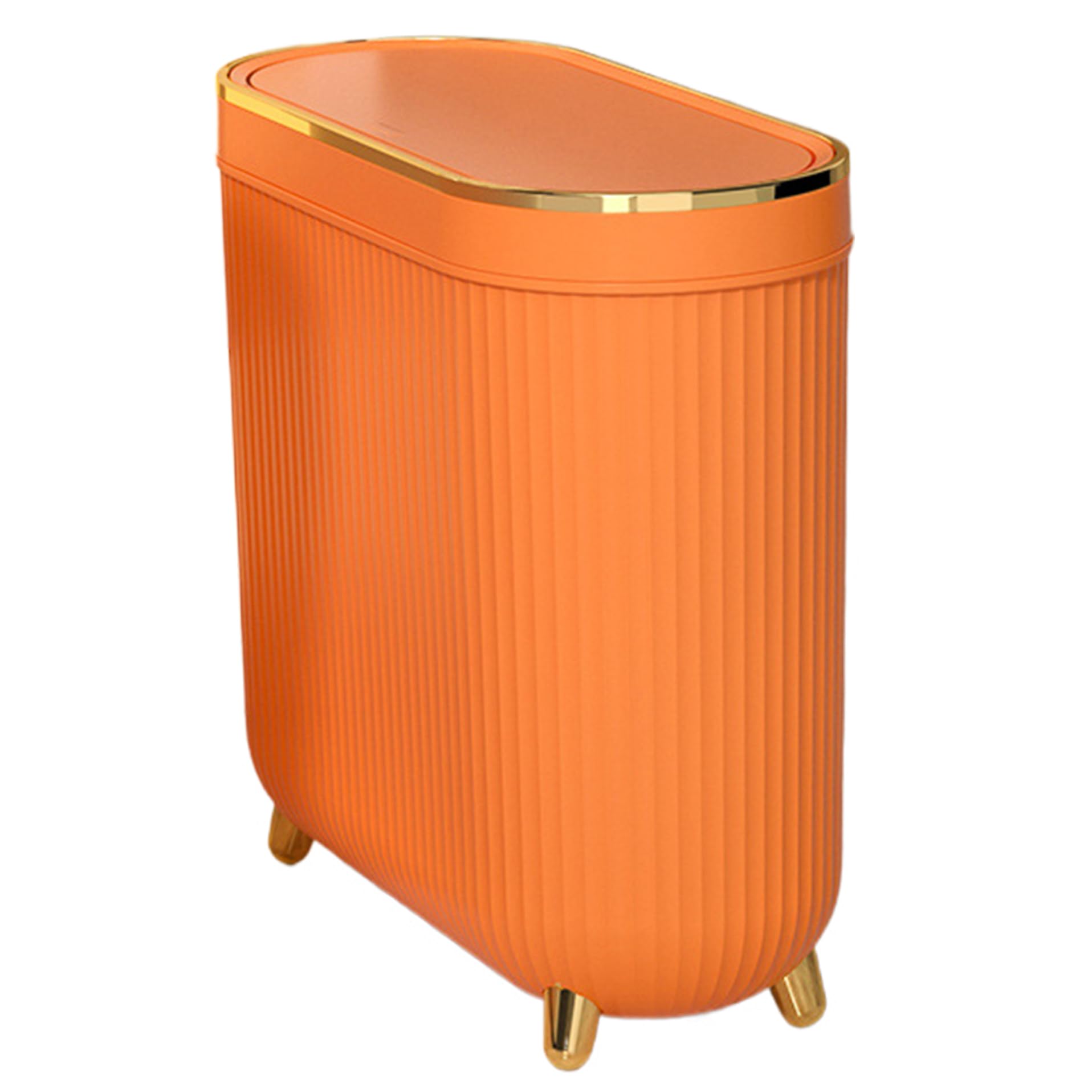 Weduspaty Bathroom Trash Can Slim Trash Can 3.2 Gallons Kitchen Garbage Can with Press Lid Plastic Trash Bin Waste Basket for Bedroom, Office, Living Room Orange, Slim Trash Can