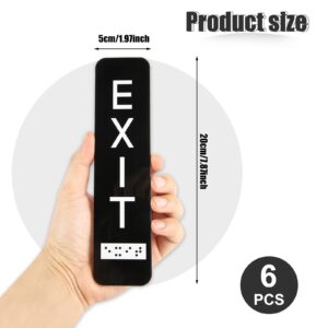 6pcs Vertical Exit Sign with Braille, 7.9x2 Inch Exit Signs for Business Ada with Installation Adhesive Raised Letters ADA Exit Sign for Indoor Outdoor Use