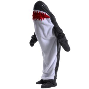 yaruing shark wearable blanket, flannel blanket hoodie onesie for adult & kids,hooded blanket with sleeves, soft cozy cosplay