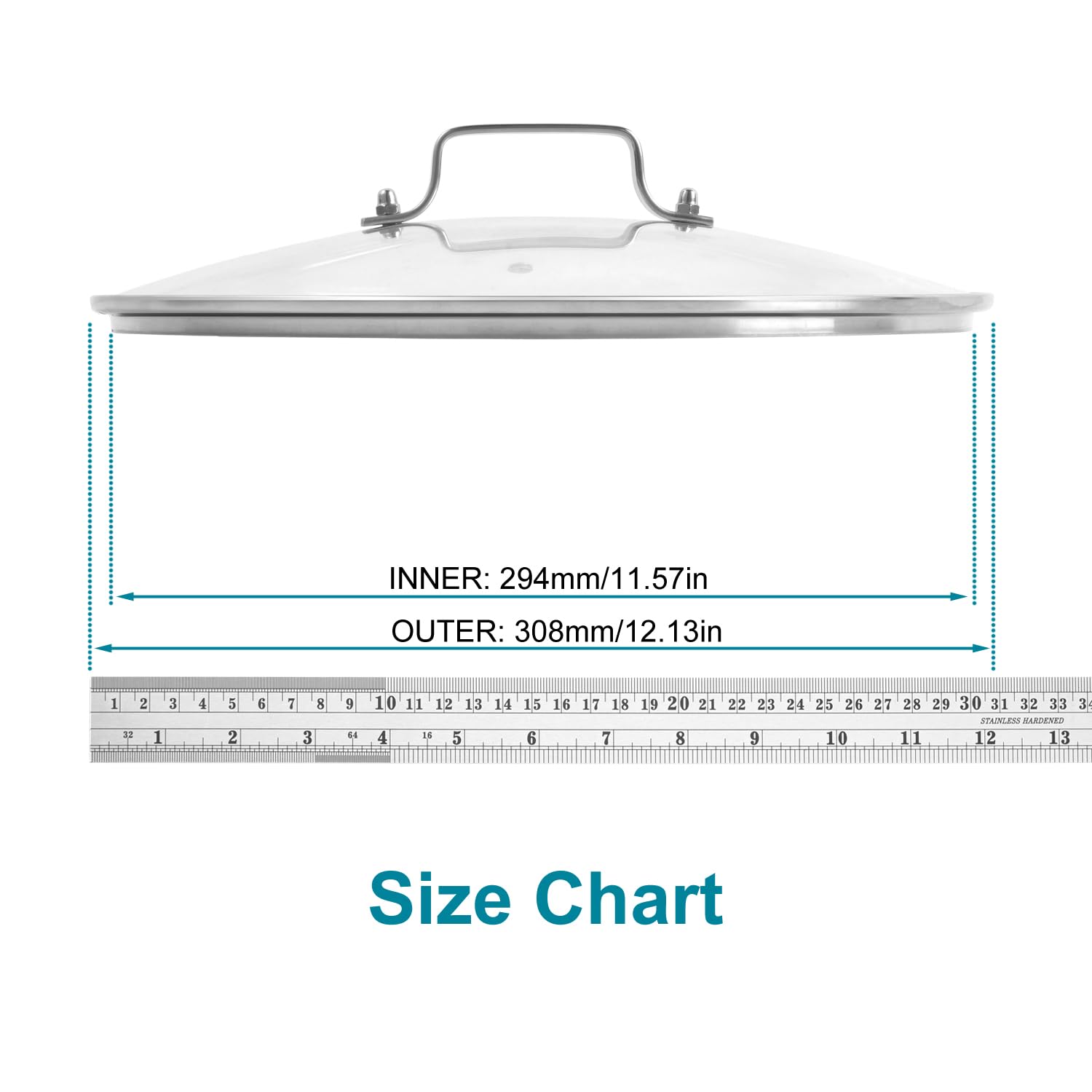 12 Inch Pan Lid - Glass Lid with Stainless Steel Handle for Frying Pan and Pots (12" Lid)