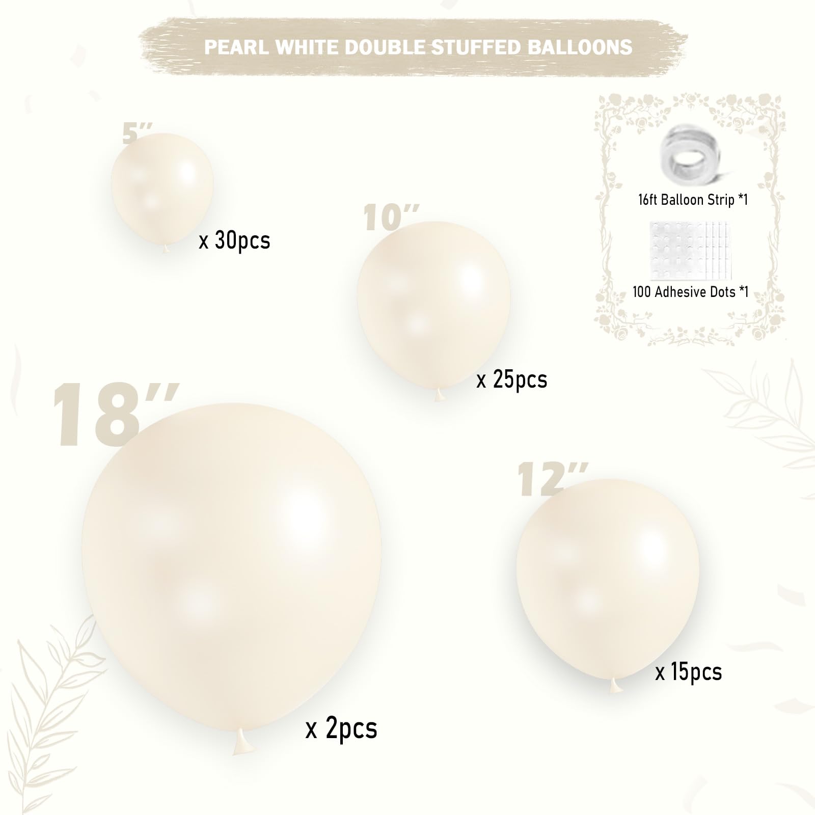 Pearl White Balloons, 78Pcs Double Stuffed Balloons Arch Kit Different Sizes 18/12/10/5 Inch Pearl Ivory Balloon Garland Kit for Wedding Bridal Baby Shower Engagement Birthday