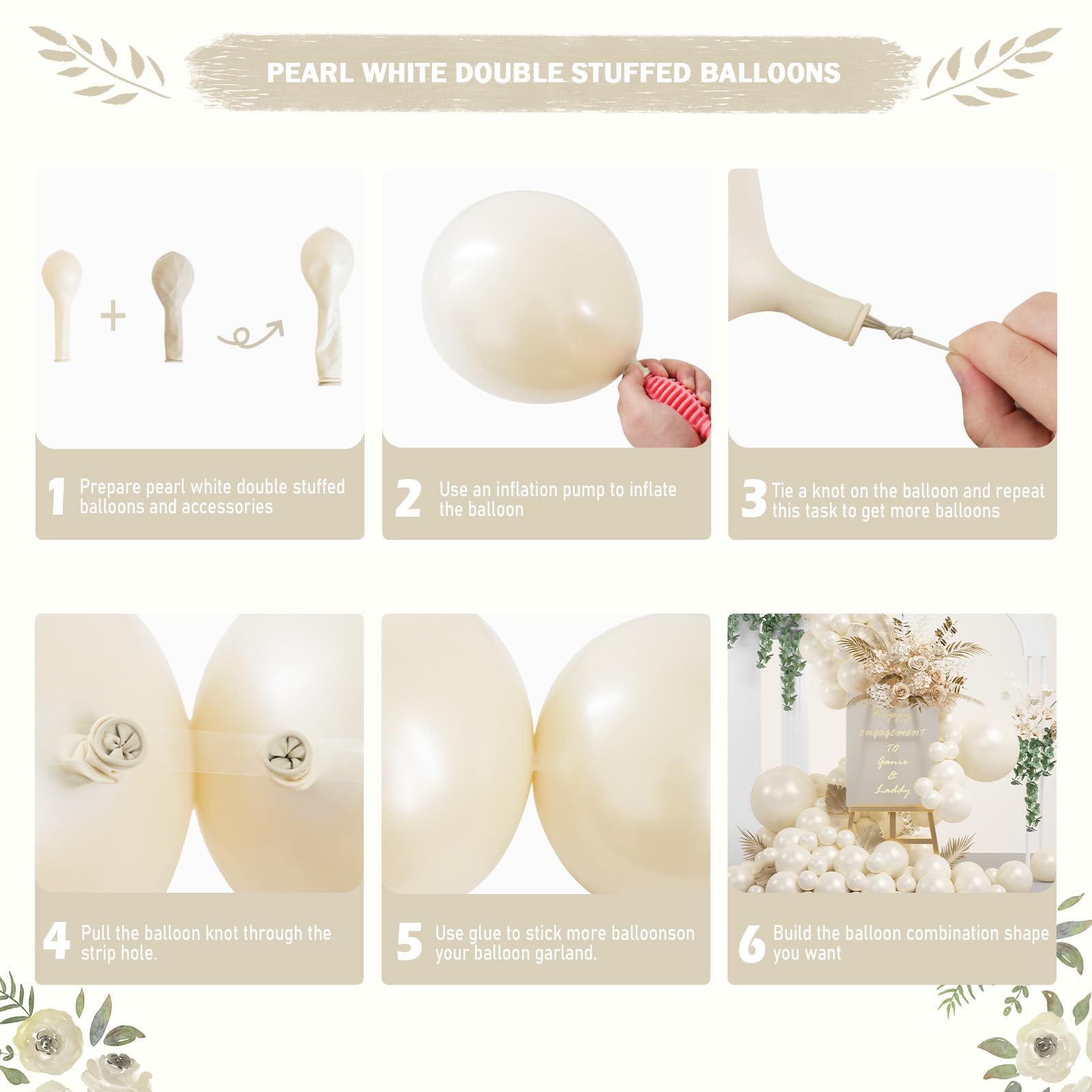 Pearl White Balloons, 78Pcs Double Stuffed Balloons Arch Kit Different Sizes 18/12/10/5 Inch Pearl Ivory Balloon Garland Kit for Wedding Bridal Baby Shower Engagement Birthday