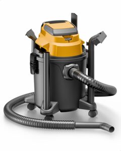 cordless shop vacuum wet/dry, for de 20v max battery, 5.2-gallon battery powered vacuum cleaner, yellow, with hose nozzles hepa filters wheels (bare tool only)