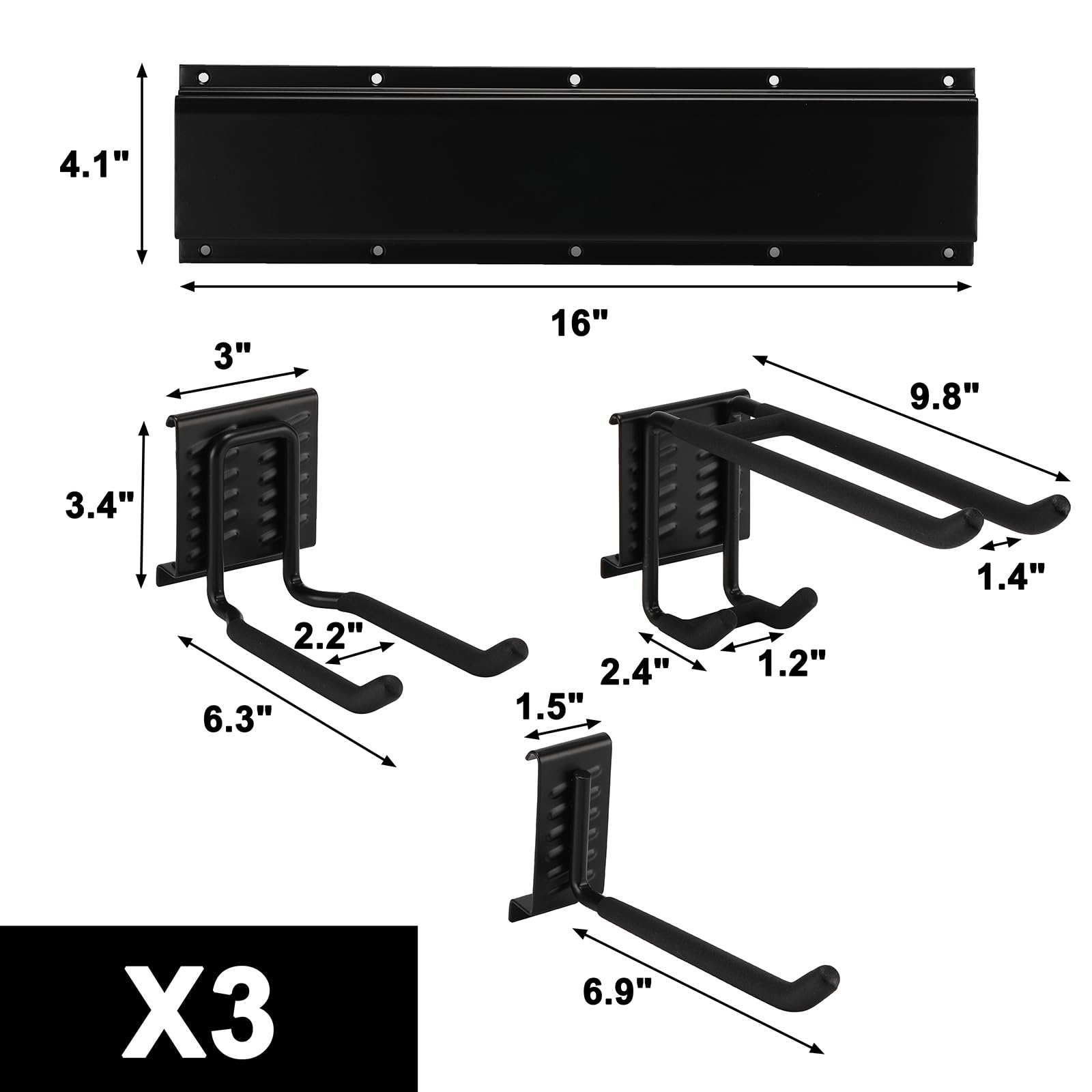 Mayouko 48 Inches Garage Tool Storage Rack, Garage Garden Storage Organizer Wall Mount, 16" x 3 Racks, Yard Shovel Rack Holder for Hanging Landscaping Equipment, Ladders, Adjustable Hook