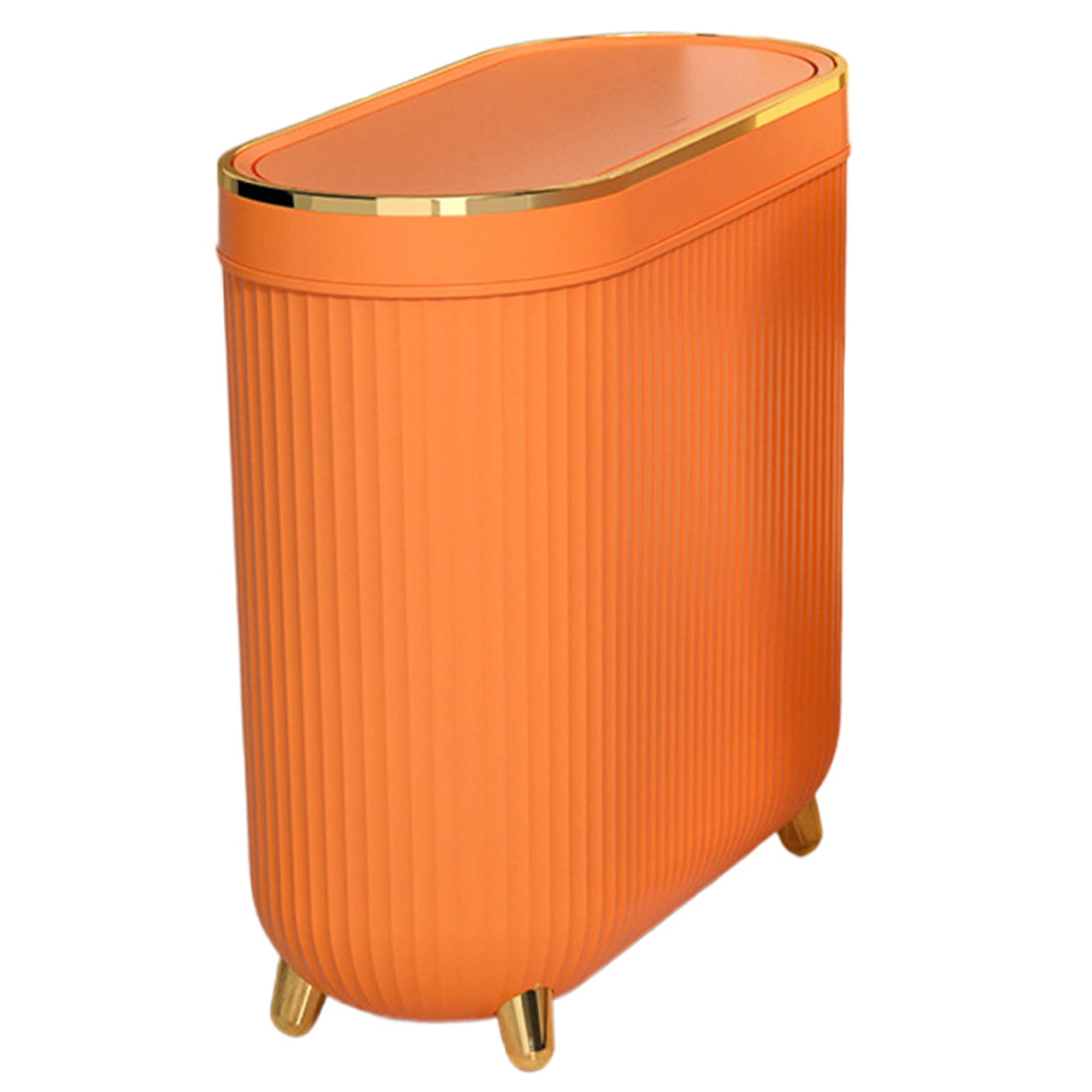 Weduspaty Bathroom Trash Can Slim Trash Can 3.2 Gallons Kitchen Garbage Can with Press Lid Plastic Trash Bin Waste Basket for Bedroom, Office, Living Room Orange, Slim Trash Can