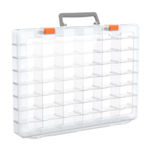 bluedale 48 grids large plastic organizer box with adjustable dividers, beads storage containers compartment tackle box case for crafts hobby small parts fishing seeds jewelry (transparent)