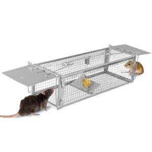 humane rat trap, mouse traps work for indoor and outdoor, 16x6x4 inch small rodent chipmunk squirrel trap and other live animal cage catch and release for kitchen yard garage