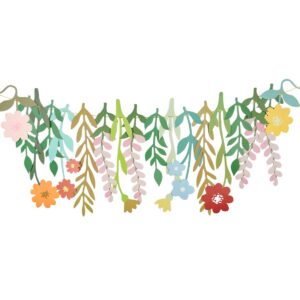 flower banner, groovy boho floral leaf banner, double-sided waterproof colorful wildflower party decorations for birthday bridal baby shower garden wedding backdrop indoor outdoor