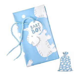 Loveinside Jumbo Large Plastic Gift Bag, Baby Boy Elephant Design Plastic Bag with Tag and Tie for Birthday, Baby Shower and Holiday - 56" x 36", 1 Pcs - Elephant Blue