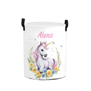 custom laundry baskets with name personalized laundry hamper for kids adults customized collapsible clothes toys storage basket with handle for bathroom living room bedroom unicorn