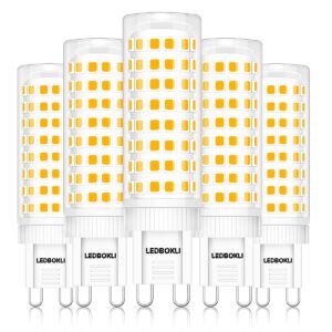 ledbokli 10w dimmable g9 led light bulb, equivalent 80 watt incandescent light bulbs,warm white 3000k g9 led lamp, g9 base chandelier light bulbs, 900lm, energy saving, non flicker, 5-pack