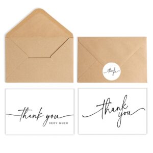 spiritdust 52-pack thank you cards bulk with kraft envelopes & matching stickers, 3.5x5 inches, minimalist design | perfect for business, weddings, baby & bridal showers, graduations & funerals.