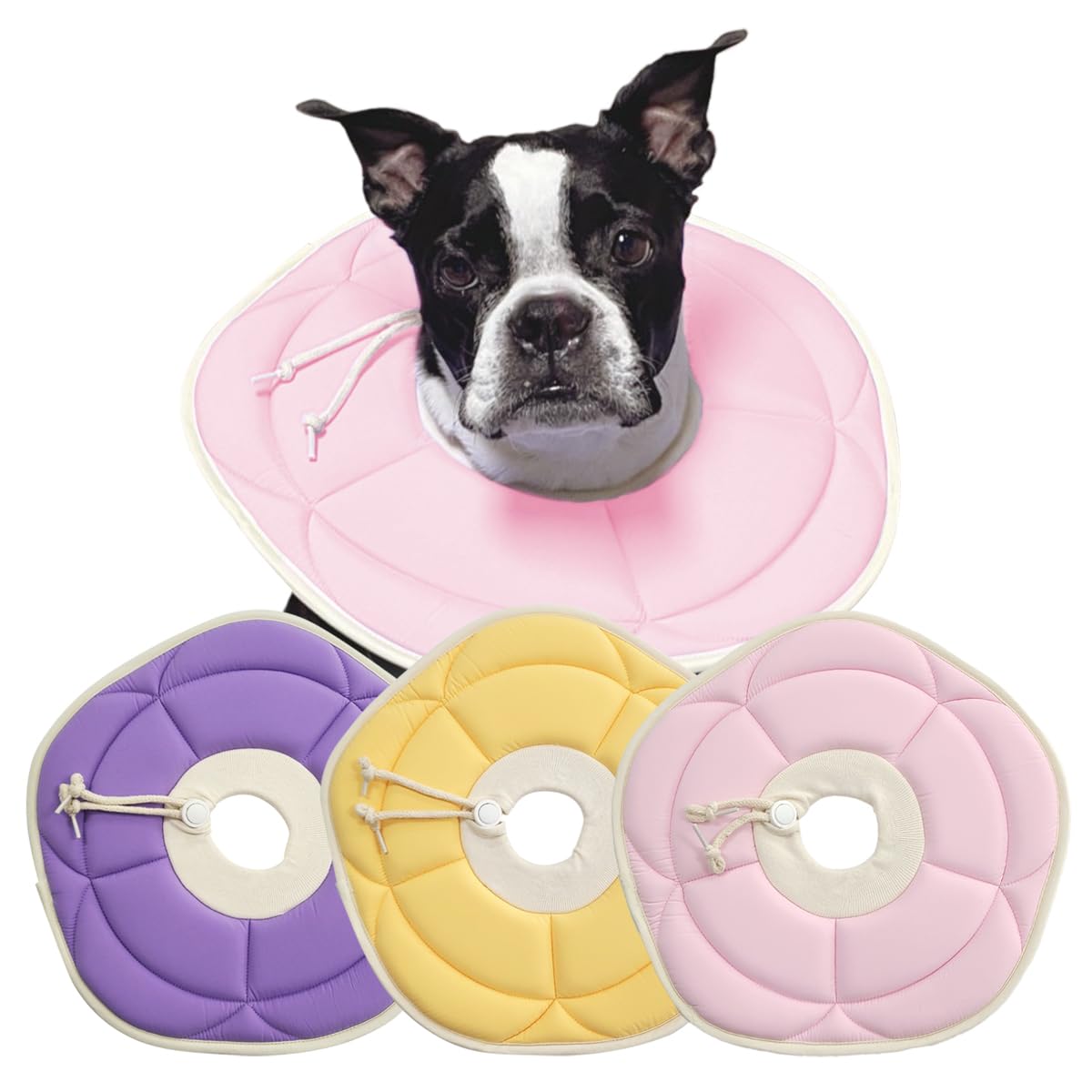 Adjustable Flower Recovery Collar for Dogs and Cats, Soft Comfortable Lightweight, Prevent Licking Wounds, Non-Vision Blocking, Pink,Yellow,Purple (Purple, Large)