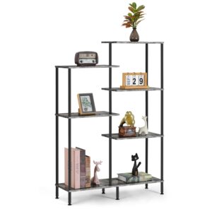 ebeneze bookshelf, z-shelf bookcase, freestanding multifunctional display shelves, wood decorative storage shelving, 6-tier modern shelf for living room, home office and bedroom, oak grey