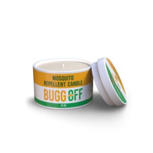 bugg off- mosquito repellent candle tin (12oz) | citronella oil, deet free, essential oil infused for outdoor use | burns 25 plus hours 1 pack