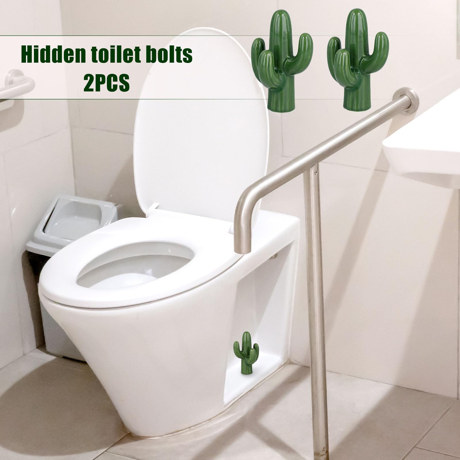 2pcs Toilet Bolt Caps, Ceramic Cute Cactus Covers Toilet Bolts Toilet Bolt Covers Easy installation Toilet Bowl Caps Set for Bathroom Decor