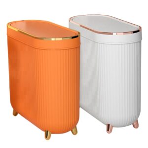 Weduspaty Bathroom Trash Can Slim Trash Can 3.2 Gallons Kitchen Garbage Can with Press Lid Plastic Trash Bin Waste Basket for Bedroom, Office, Living Room Orange, Slim Trash Can