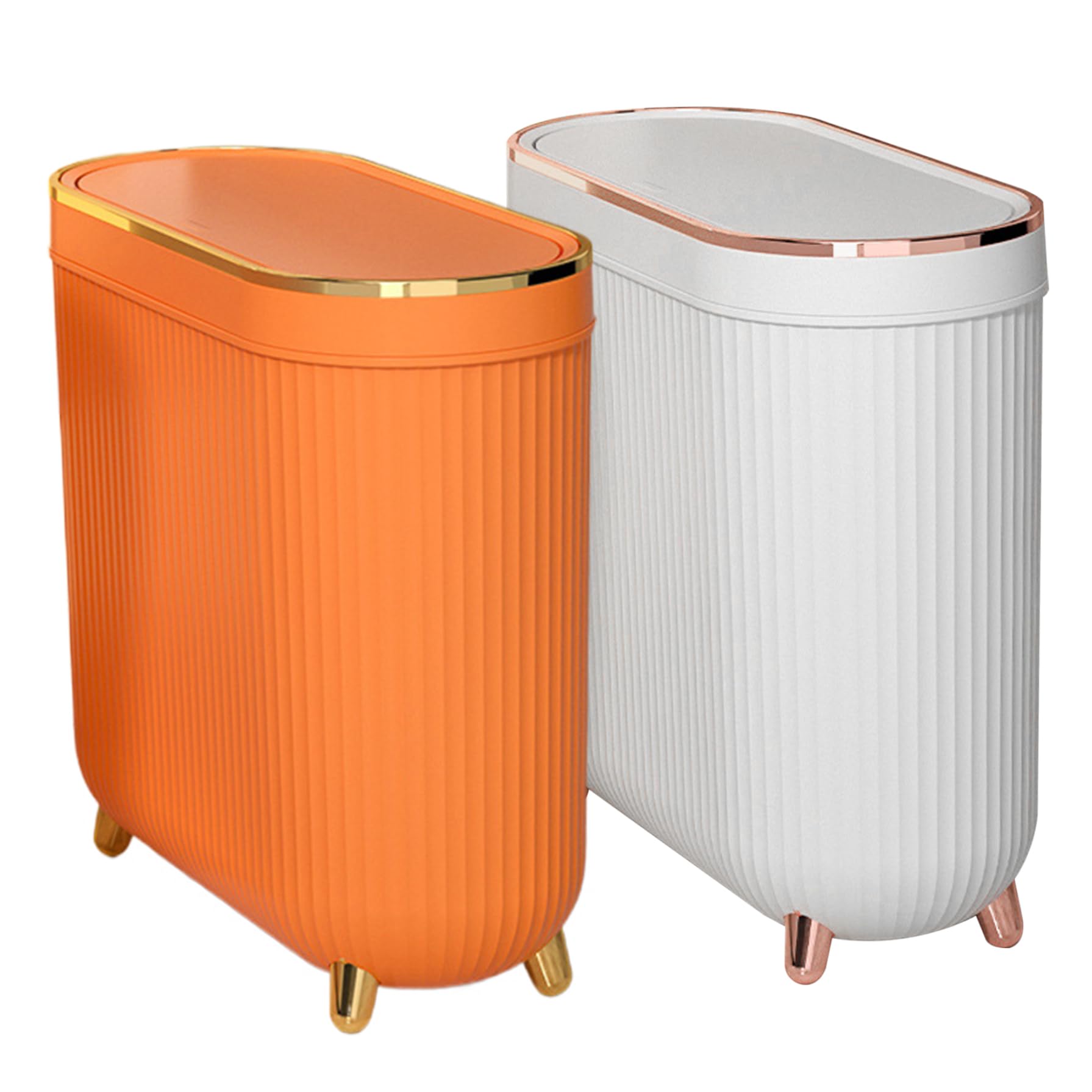 Weduspaty Bathroom Trash Can Slim Trash Can 3.2 Gallons Kitchen Garbage Can with Press Lid Plastic Trash Bin Waste Basket for Bedroom, Office, Living Room Orange, Slim Trash Can