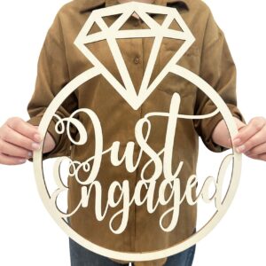 engagement party decorations, just engaged wooden sign for engagement decorations, diamond ring engagement photo props for bachelorette wedding bridal shower party