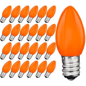 romasaty 25 pack c7 led orange light bulbs, c7 led orange halloween replacement bulbs for indoor outdoor halloween string lights (e12/c7 candelabra base sockets), 0.6w