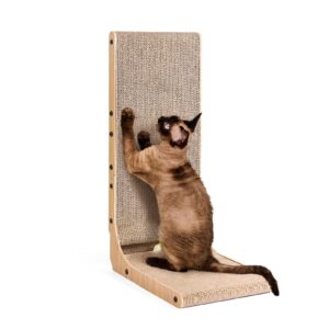 eheyciga cardboard cat scratcher for indoor cats, 26.8 inch l shaped vertical cat scratching board with ball cat toy, large cat scratcher pad