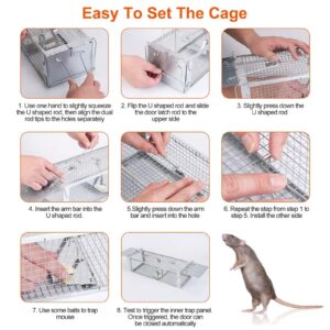 Humane Rat Trap, Mouse Traps Work for Indoor and Outdoor, 16x6x4 Inch Small Rodent Chipmunk Squirrel Trap and Other Live Animal Cage Catch and Release for Kitchen Yard Garage