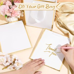 Yeaqee 50 Pack Metallic Paper Gift Bags with Handle and Tissue Paper Wedding Thank You Favor Bag for Bridal Shower Groomsmen 5 Senses Gift Bags for Her Him Birthday 9 x 7 x 3.15''(White and Gold)