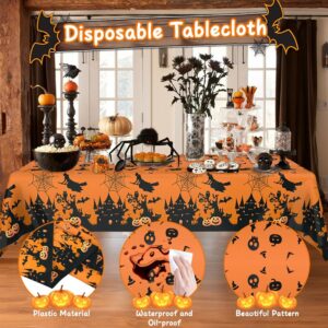 Halloween Tablecloth, 2 Pcs Plastic Tablecloth for Halloween, Rectangle Disposable Table Cover, Waterproof Tablecover for Halloween Party Decoration Outdoor Dinner Kitchen Home Decor 54 x 108 inches