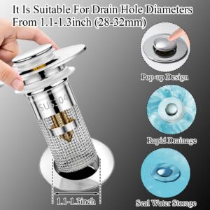 Ponpon 2pcs Bathroom Sink Stopper, Basin Pop Up Bathroom Sink Drain Strainer, Universal Drain Hair Catcher with Removable Filter Basket for 1.1-1.3 Inch