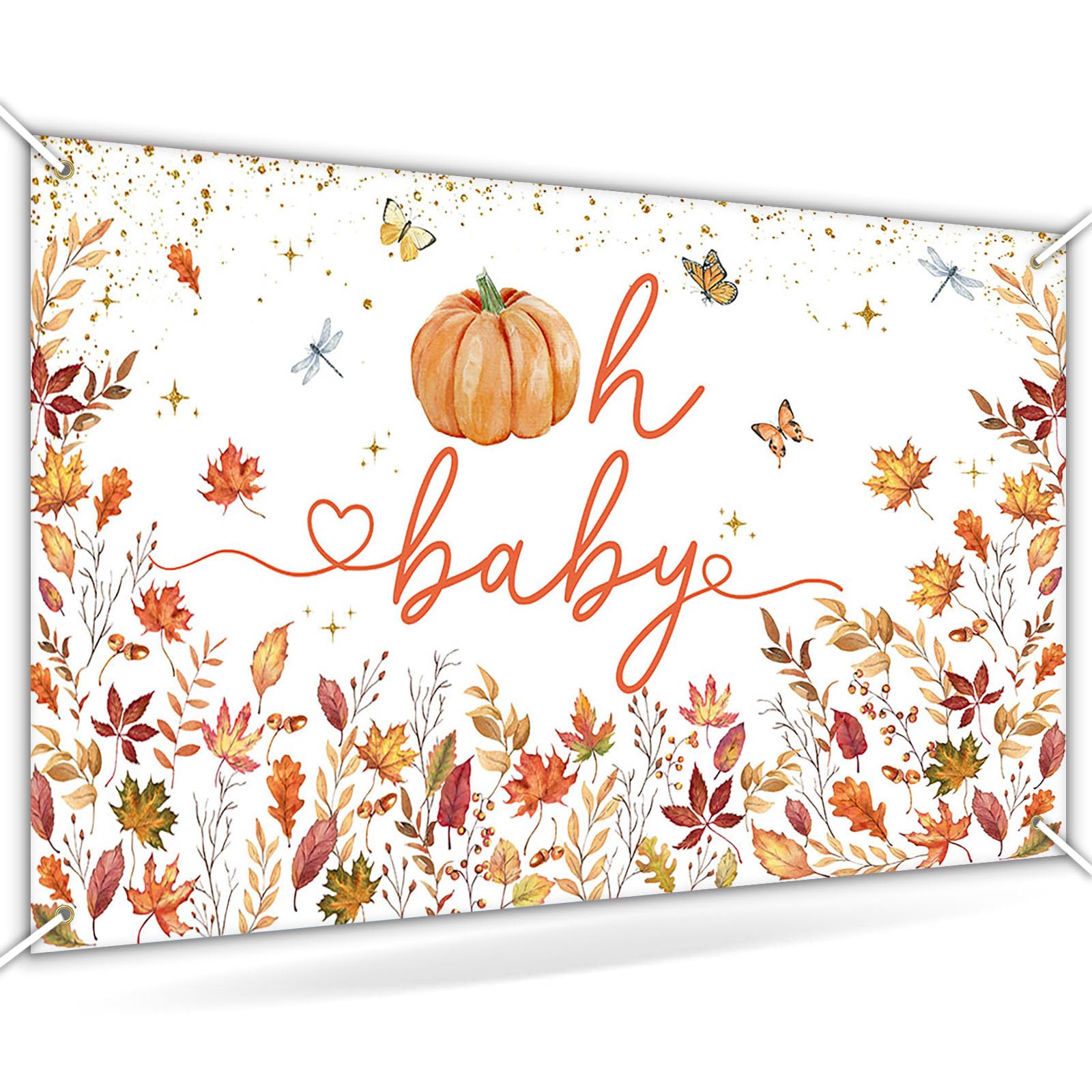 Avezano Pumpkin Baby Shower Backdrop Fall Gender Neutral Oh Baby Background Autumn Little Pumpkin Maple Leaves Baby Shower Party Decorations Banner 70.8 x 43.3 Inch