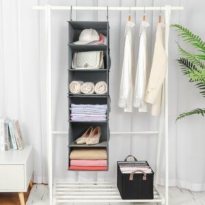 TOPIA HOME 6-Shelf Hanging Closet Organizer, Two Separable 3-Tier Heavy Duty Closet Organizer, Hanging Closet Shelves with Pockets for Clothes, Sweater, Shoe, Purse, Nursery, 12" Dx12 Wx48 H, Gray