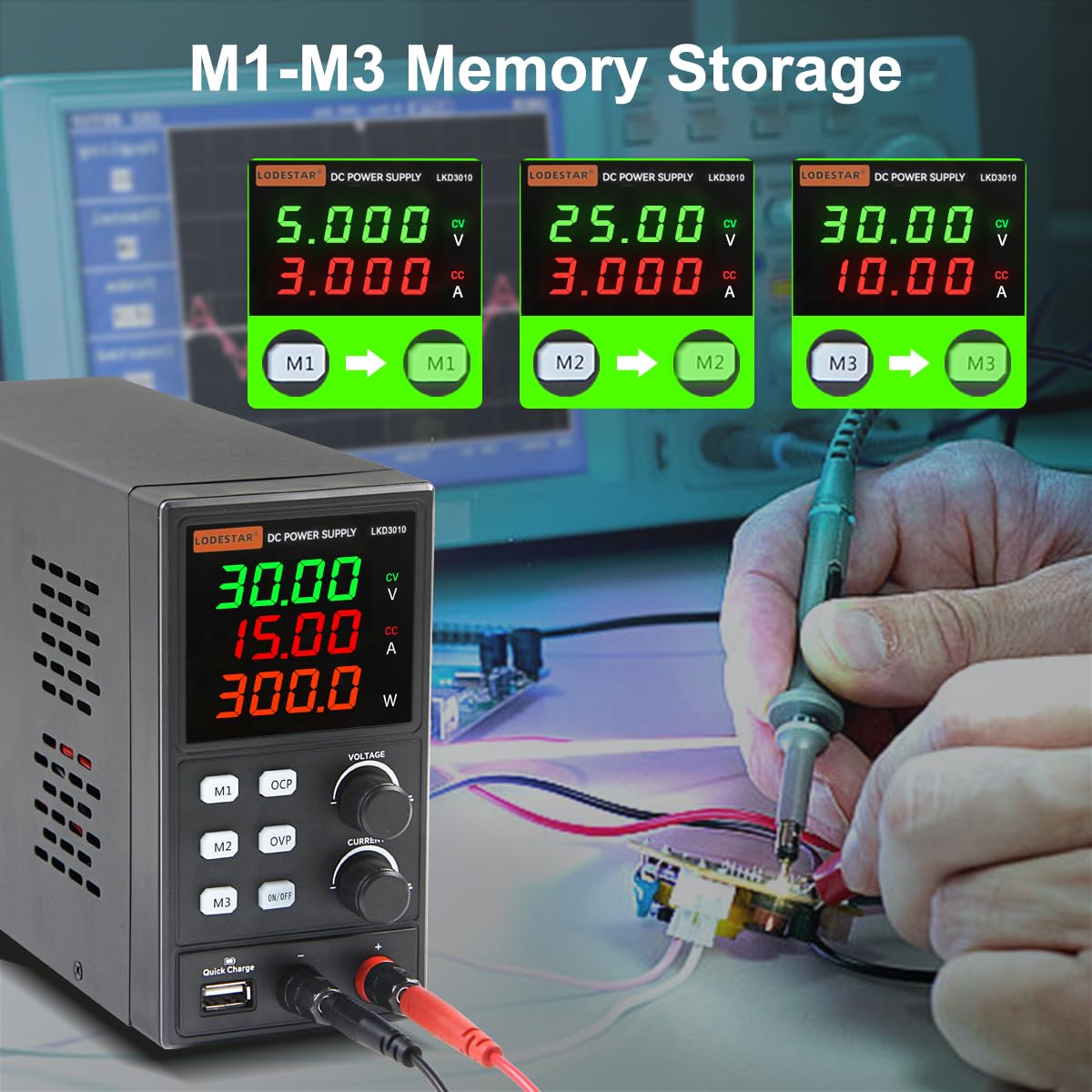 GALOOK DC Power Supply Variable, Bench Power Supply with 3 Memory Storage, Encoder Knob, 4-Digit LED Display, USB Interface Programmable Adjustable Switching Regulated Variable Power Supply(30V 10A)