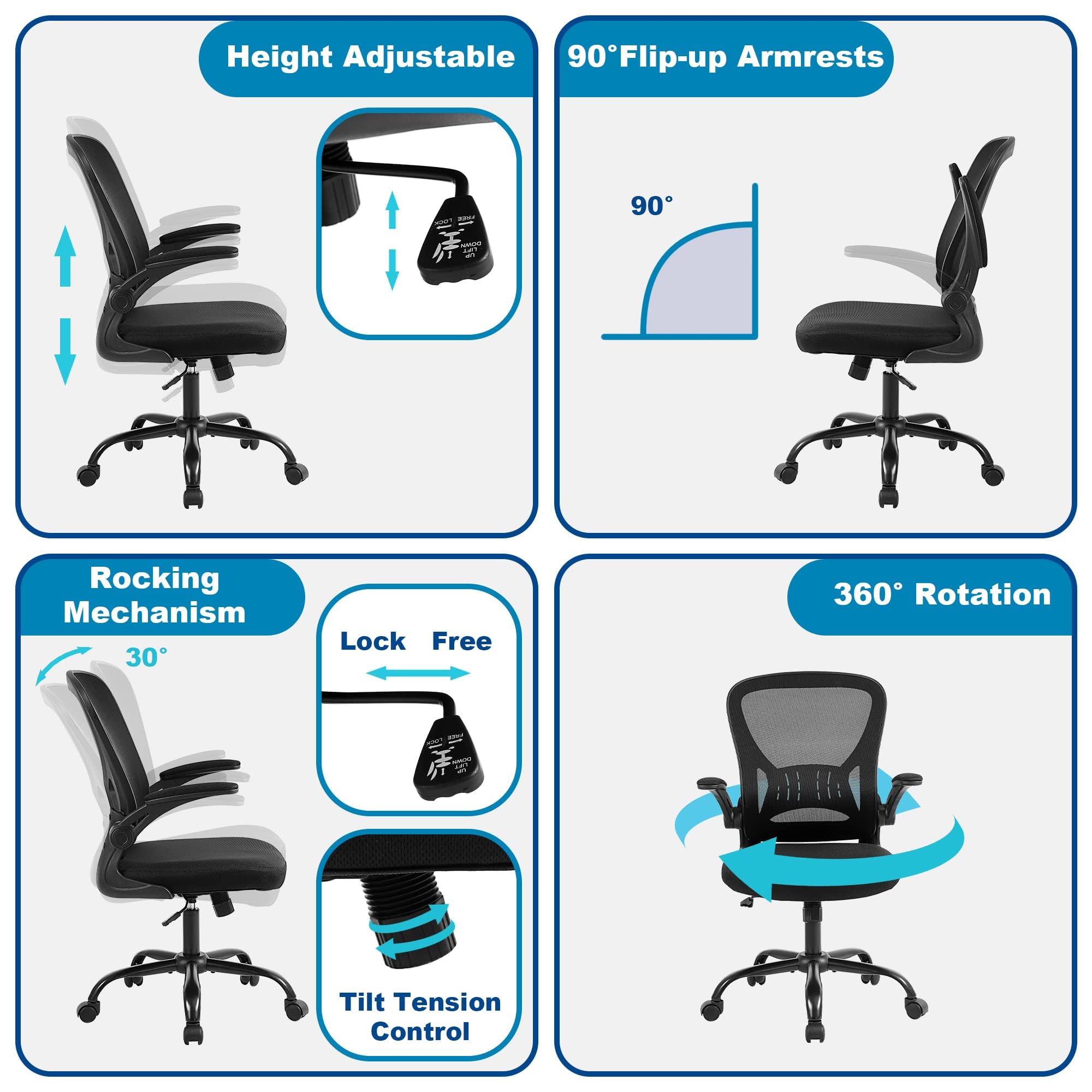 Youhauchair Mesh Office Chair Set of 10, Ergonomic Computer Chair with Flip-up Arms and Lumbar Support, Height Adjustable Home Office Desk Chairs, Black