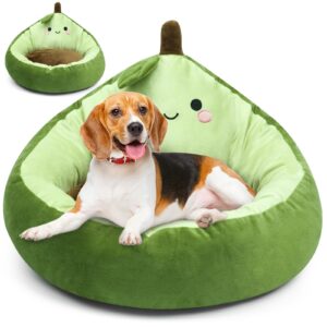 qaujery dog bed pet bed, cute calming dog bed & cat bed, indoor washable dog bed, plush anti-anxiety pet bed for small medium dog & cat, non-slip bottom, green, 23"x 23"x 14"