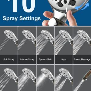 High Pressure 10 Spray Mode Filtered Shower Head with Handheld, Shower Head Filter for Hard Water - Reduces Dry Itchy Skin, Extra Long 79 inch Stainless Steel Hose & Adjustable Bracket