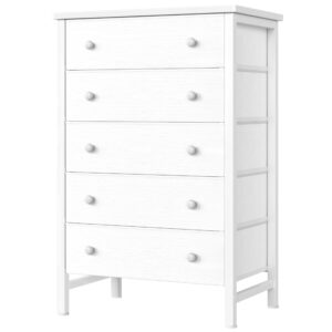 boluo white chest of drawers for bedroom dresser with 5 drawer fabric dressers storage for girls,kids closet modern