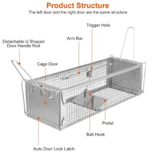 Humane Rat Trap, Mouse Traps Work for Indoor and Outdoor, 16x6x4 Inch Small Rodent Chipmunk Squirrel Trap and Other Live Animal Cage Catch and Release for Kitchen Yard Garage