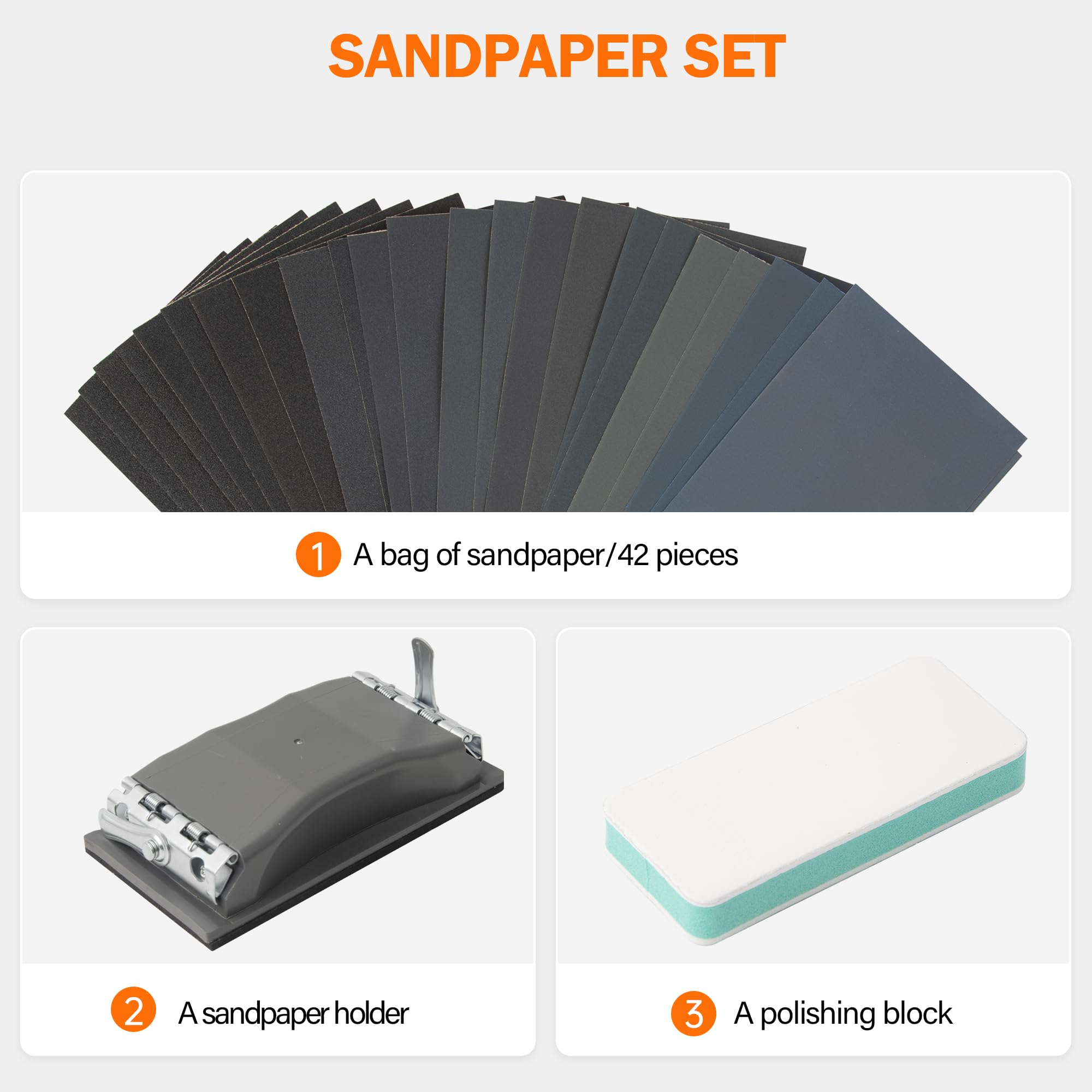 KENDO 44PCS Sand Paper Variety Pack Sandpaper 14 Grits Assorted for Wood Furniture Finishing, Metal Sanding and Automotive Polishing, Wet Dry Sandpaper