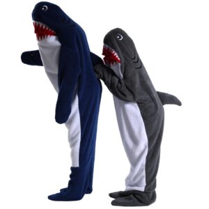 Yaruing Shark Wearable Blanket, Flannel Blanket Hoodie Onesie for Adult & Kids,Hooded Blanket with Sleeves, Soft Cozy Cosplay