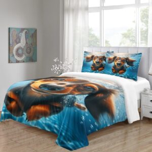 THUBDYEA Dachshund Comforter Covers 3D PrintedPet Dog Bedding Set Quilt Cover Duvet Cover 3 Pieces for Childrens and Adults Microfiber with Pillowcases with Zipper Closure Full（203x228cm）, Style-26