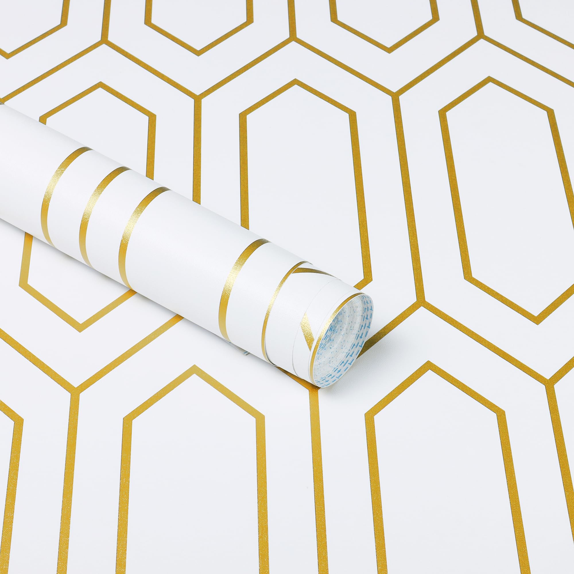 Safiyya Peel and Stick Wallpaper White and Gold Wallpaper Geometric Contact Paper Textured Wallpaper Modern Wallpaper Self Adhesive Removable Wallpaper for Bedroom Vinyl Roll 118"x17.3"