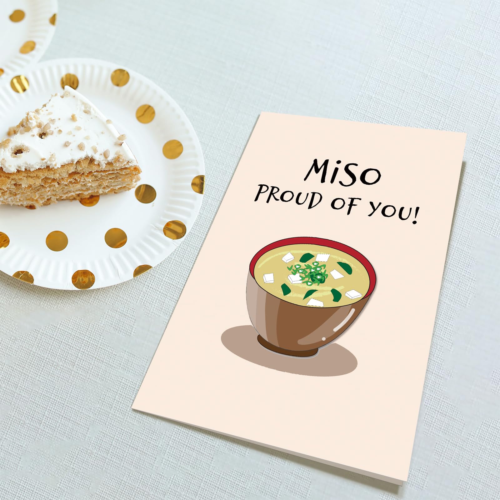 Obbyidk Funny Pun Miso Soup Proud of You Card, Cute Graduation Card for Her Him, Congratulations Card, I Am So Proud of You