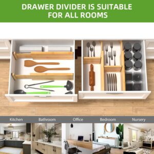 ANTOWIN 4 Pack Expandable Drawer Dividers, 4.7'' High, Extend from 12.2'' to 17.7'', Dresser Drawer Organizers, Bamboo Separators for Kitchen, Bedroom, Office, Bathroom (Natural)