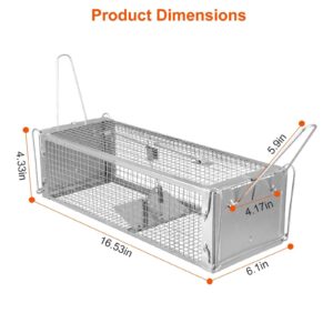 Humane Rat Trap, Mouse Traps Work for Indoor and Outdoor, 16x6x4 Inch Small Rodent Chipmunk Squirrel Trap and Other Live Animal Cage Catch and Release for Kitchen Yard Garage